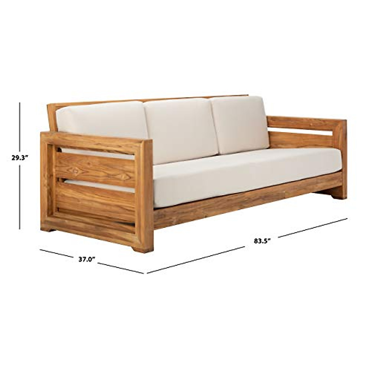 Safavieh CPT1008A Couture Guadeloupe Brazilian Teak Outdoor 3-Seat Patio Sofa, Natural/White