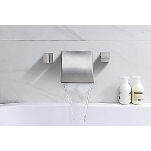 SUMERAIN Wall Mount Waterfall Tub Faucet 3 Hole Brushed Nickel Bathtub Faucet, Extra High Flow Rate