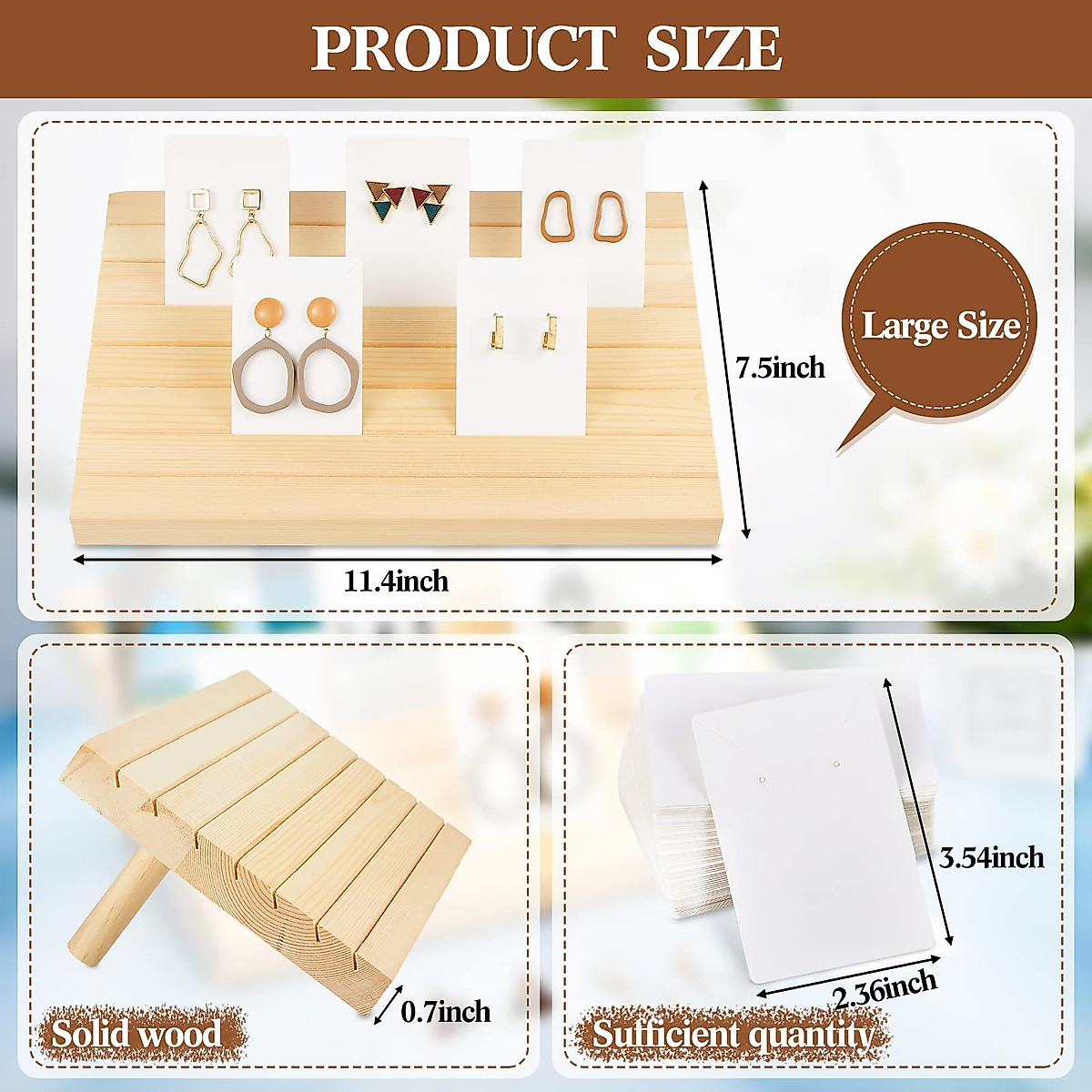 Blulu 31 Pack Wooden Earring Display Stand 7 Slots jewelry Display Holder with Earring Card for Selling Vendors Retail Show(Wood, White)