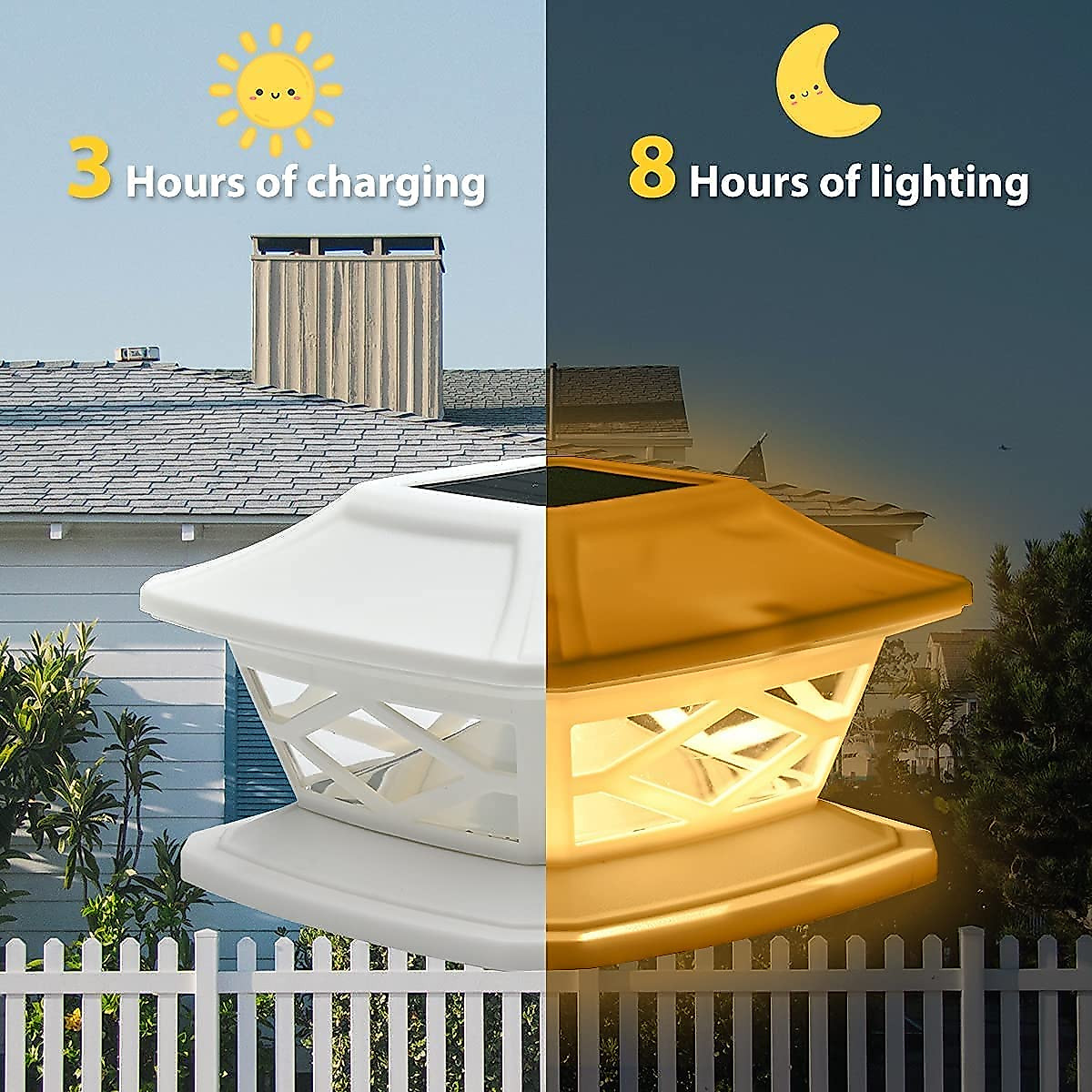 TWINSLUXES Solar Post Lights Outdoor 2 Modes Waterproof LED Solar Fence Cap Light for3.5x3.5 4x4 5x5 and 6x6 Post in Patio,Deck Walkway and Garden Decoration.(White 2 Pack)………