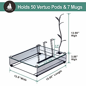 FlagShip for Nespresso Pod Holder Coffee Pod Storage for Vertuo Pod with Crystal Tempered Glass Top Mug Holder(50 Pods & 7 Mugs Capacity)