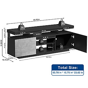 HOMMPA LED TV Stand with Power Outlets for 70/65/60/55 inch TV Modern Entertainment Center with Storage, Gaming TV Consoles with LED Lights Game Cabinet for Living Room Grey& Black