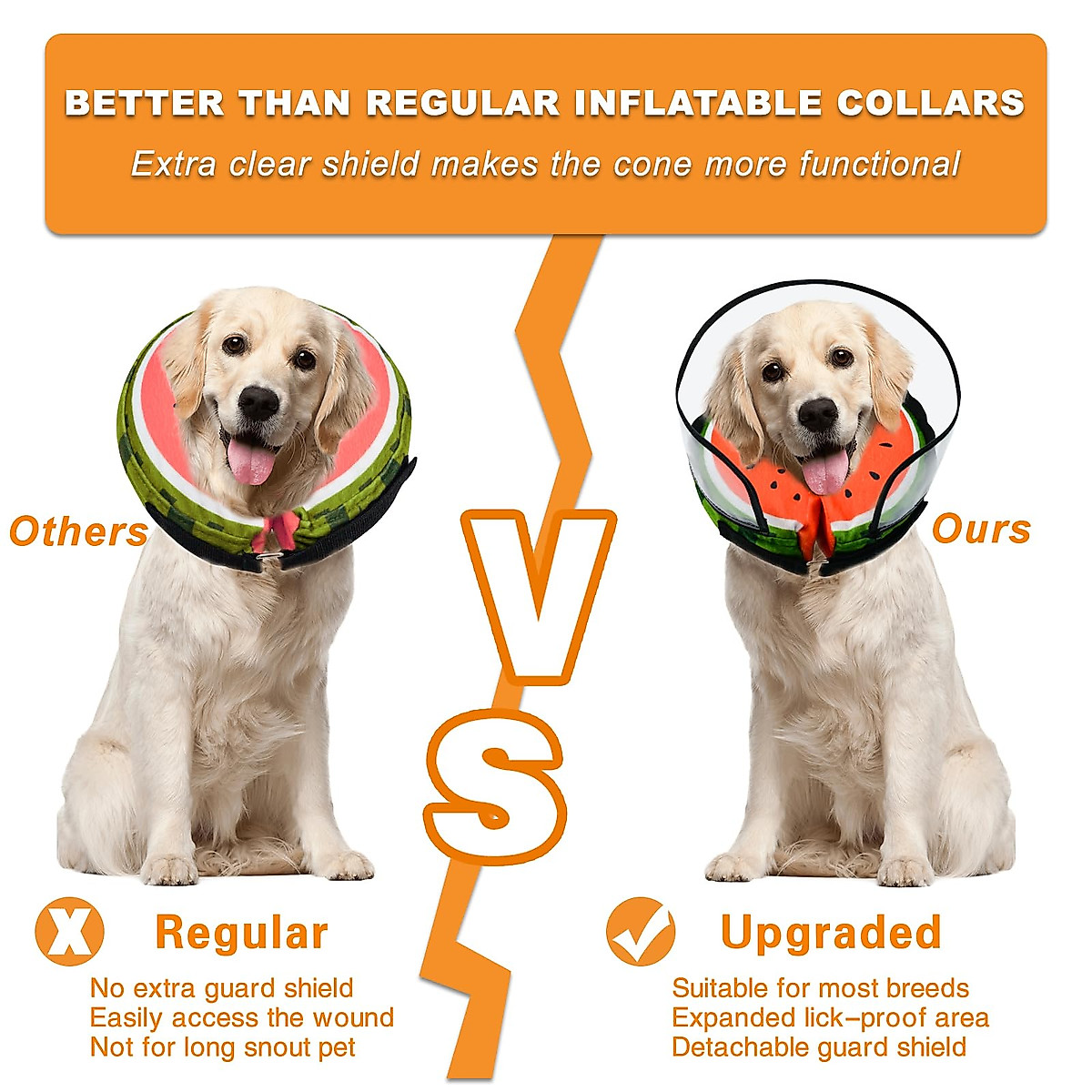 MRSOHRET Dog Cone,Dog Surgery Collar,Dog Cones for Small Medium Large Dogs,Inflatable Cone for Dogs,Watermelon Dog Cone Collar, Does not Impede Vision Dog Recovery Collar