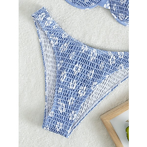 GORGLITTER Women's 2 Piece Swimsuits Floral High Waisted Bikini Sets Push Up Triangle Bathing Suits Blue and White X-Small