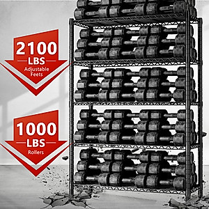 REIBII 72''W Wire Shelving Loads 2100LBS,5 Tier Metal Shelving with Adjustable Storage Shelves 36''W Garage Shelving Heavy Duty with Wheels Metal Shelves for Storage Rack 2PC,76''HX36''WX16''D