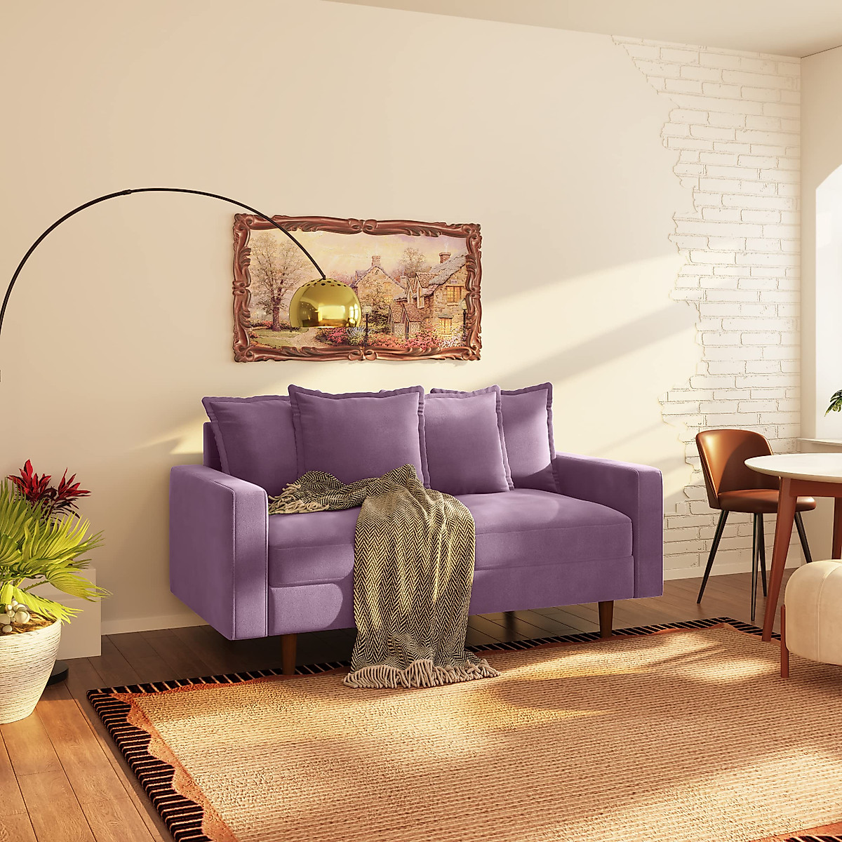 Meeyar Couches for Living Room 58'' Small Couch for Small Spaces Loveseat Small Couch for Bedroom Comfy Sofas for Living Room,Office,and Apartment,Lavender