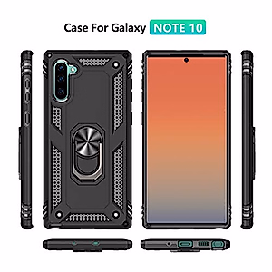 Samsung Galaxy Note 10 Case, Note10 Case with HD Screen Protectors, Androgate Military-Grade Metal Ring Holder Kickstand 15ft Drop Tested Shockproof Cover Case for Samsung Note 10 (2019) Black