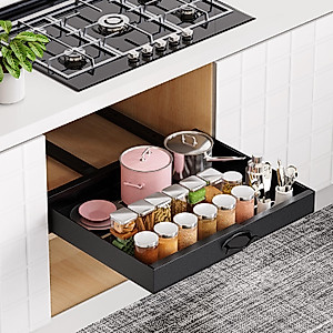 DOUNIWAN Pull Out Cabinet Organizer, Heavy Duty Slide Out Drawers,Expandable (14.4'' to 20.4'') Fixed With Adhesive Nano Film for Pots, Roll out Shelf Storage Kitchen,Pantry,Bathroom Storage