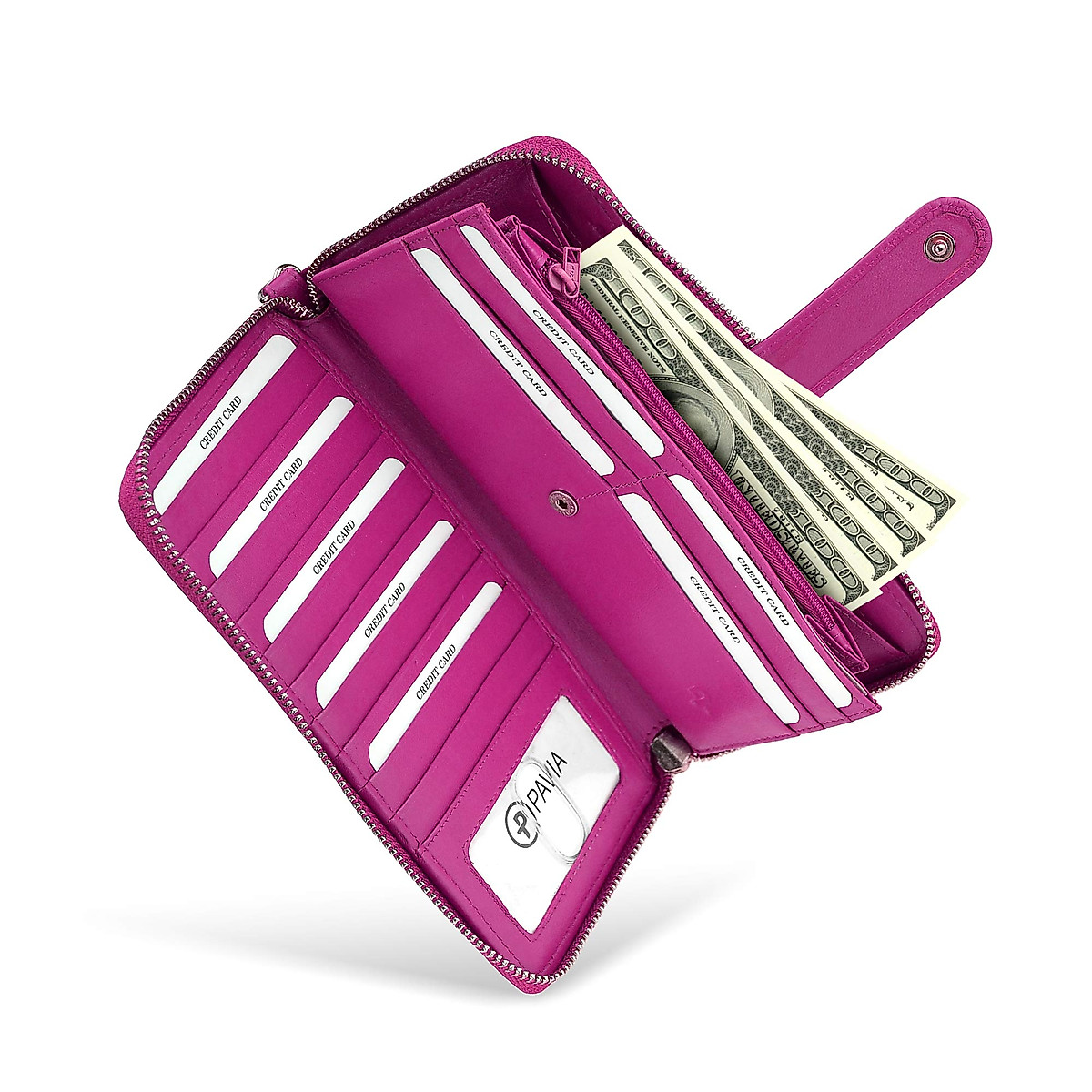 Pavia Soft Leather Ladies Wallet Purse RFID (Fuchsia)