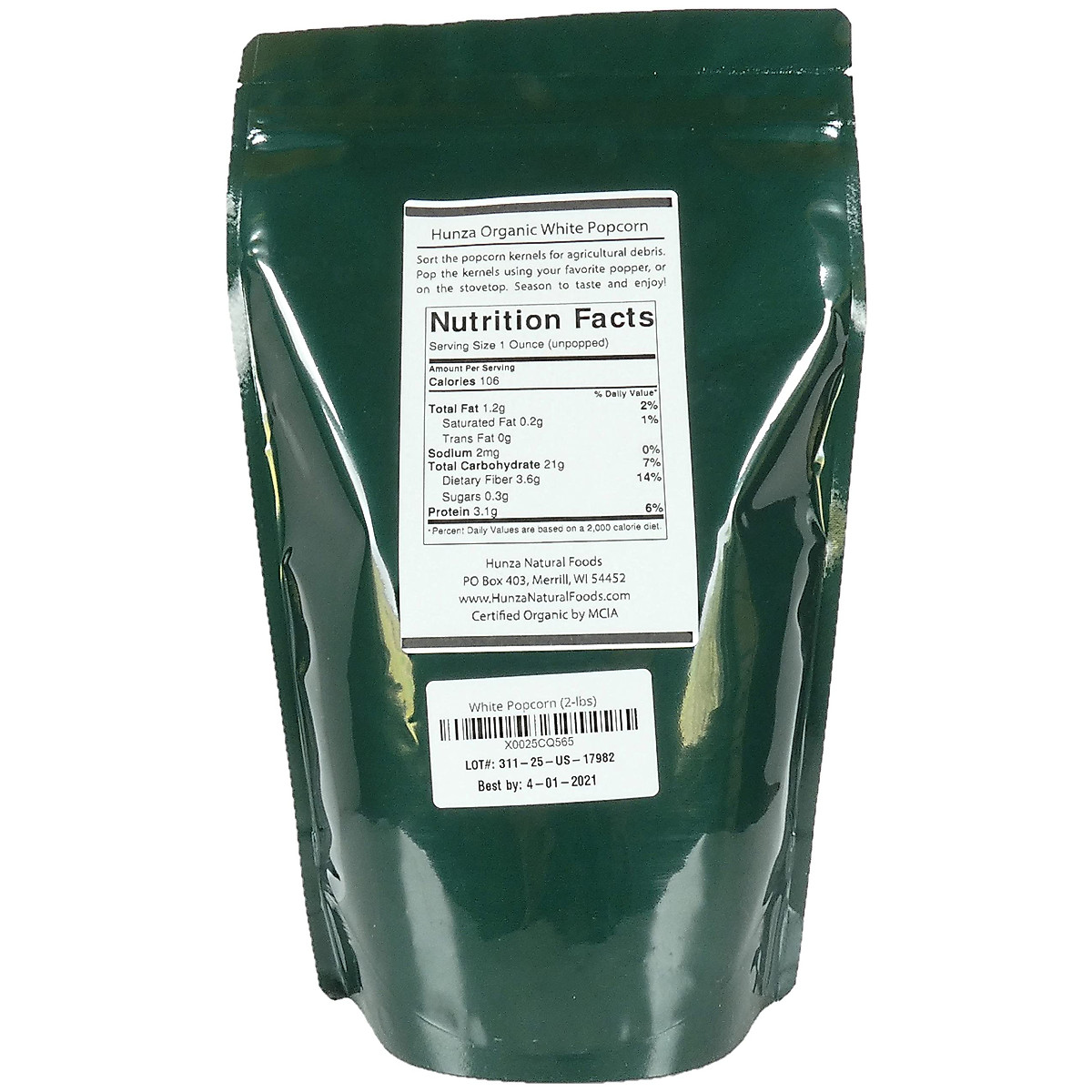 Hunza Organic White Popcorn (2-lbs)
