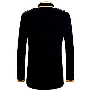 PYJTRL Mens Stylish Court Prince Black Velvet Gold Embroidery Blazer Suit Jacket (Black, 40)