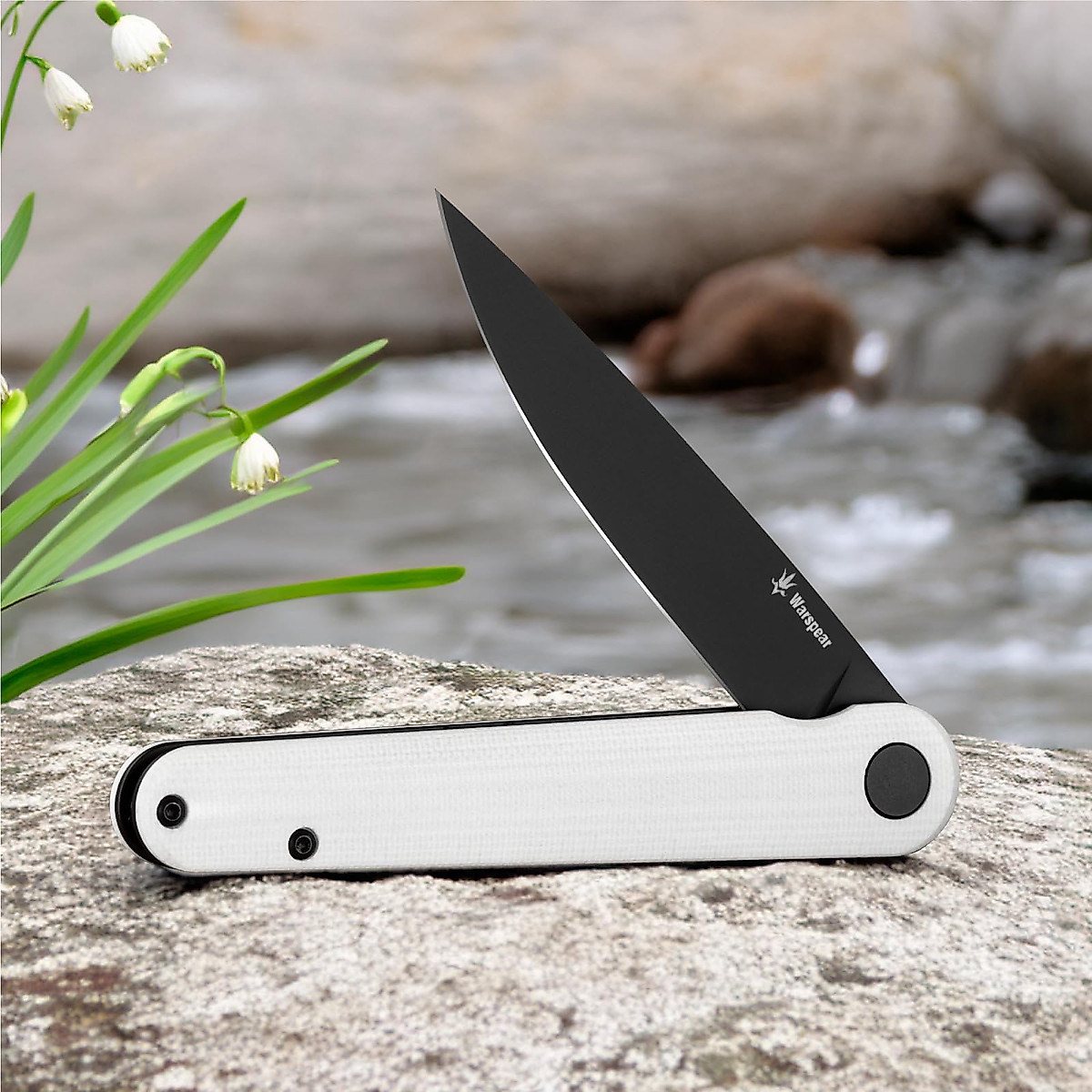 Warspear Terima Front Flipper Folding Knife 3.5" Black PVD D2 Blade White G10 Handle Camping Pocket Knife With Deep Carry Clip Outdoor EDC WP901WH