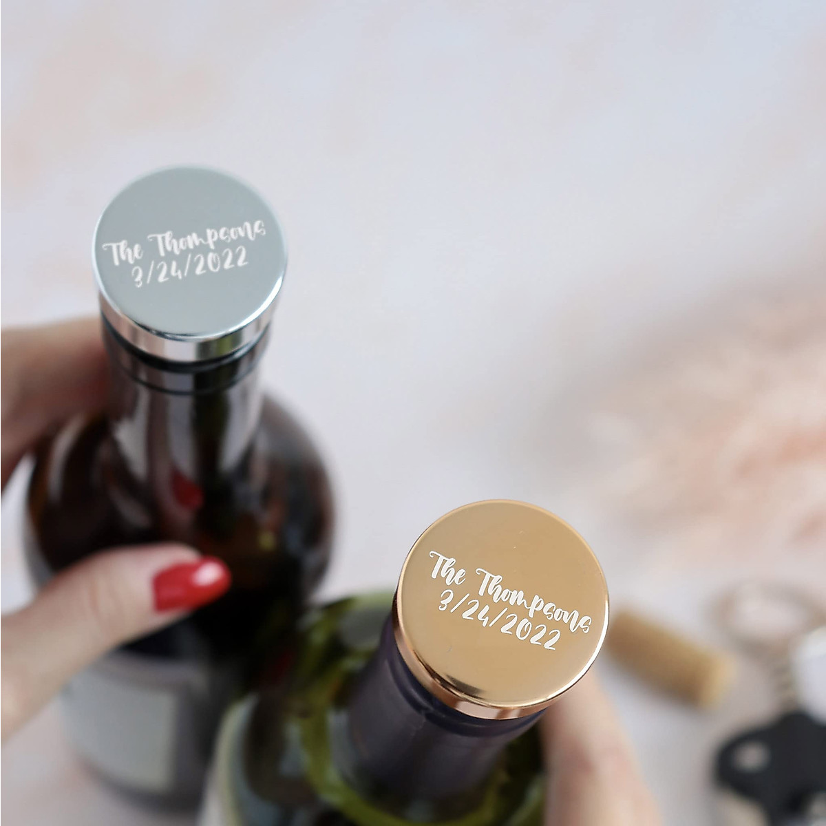 Custom wine bottle stopper for party favors, personalized engraved wedding gifts set, house warming gift new home, It's wine o clock, wedding favors for guest in bulk