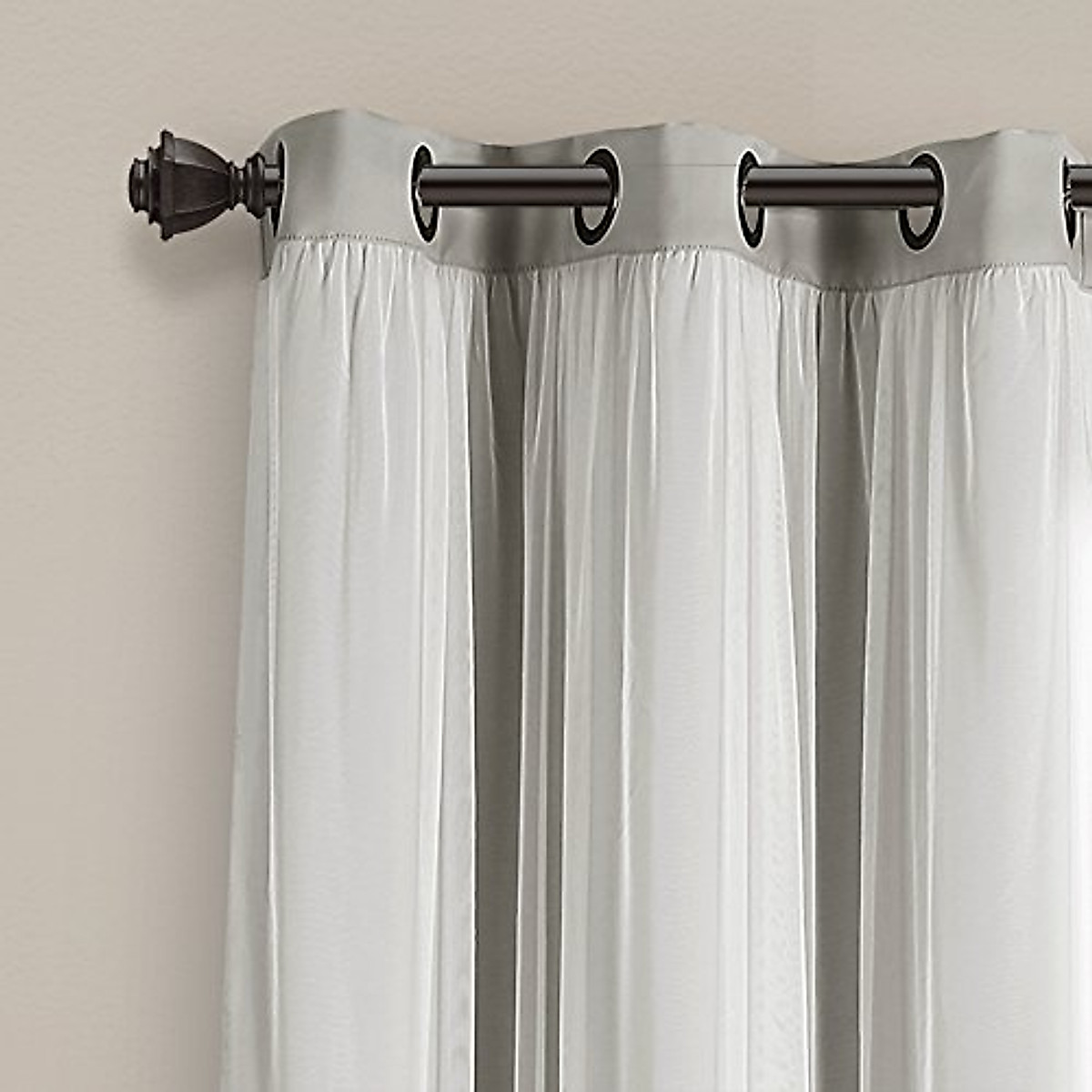 Lush Decor Sheer Grommet Curtains Panel with Insulated Blackout Lining, Room Darkening Window Curtain Set (Pair), 38"W x 84"L, Light Gray