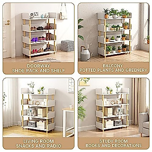 4-Tier Wooden Bookcase,White Bookshelf,Modern Open Bookshelf,Wood Storage Shelves Display Stand with Top Edge and Solid Wood Frame for Living Room,Bedroom,Home Office