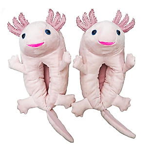 ooohyeah Kids Fuzzy Funny Axolotl Slippers, Cute Non-Slip Winter Warm House Shoes for Boys & Girls, Shoe Size 1-4