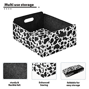 Kigai Cow Storage Basket, Foldable Open Storage Bins with Double Handle, Felt Storage Boxes for Office Desk, Rectangular Closet Organizer Containers for Home Bedroom
