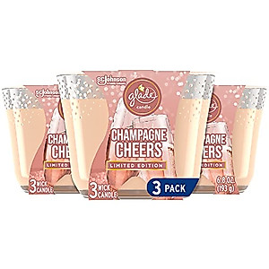 Glade Candle Champagne Cheers, Fragrance Candle Infused with Essential Oils, Air Freshener Candle, 3-Wick Candle, 6.8 Oz, 3 Count