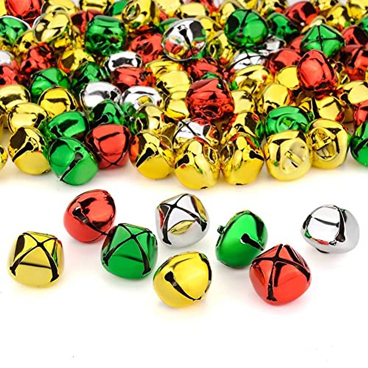 100PCS 1 Inch Multicolored Jingle Bells Christmas Metal Bells Craft for Christmas Festival Party Wedding Decorations DIY Project, Large Jingle Bells Bulk, Red, Green, Silver, Gold