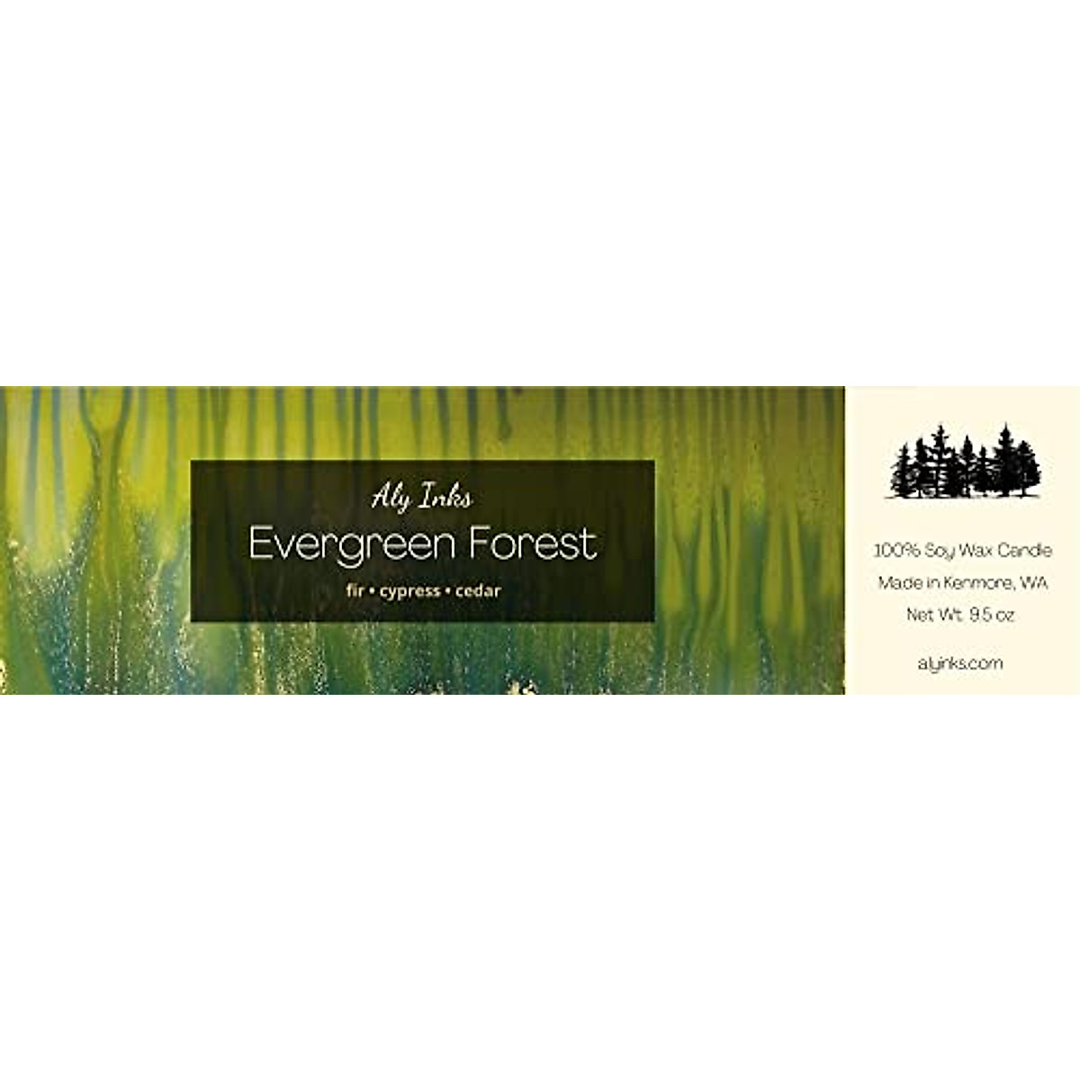 Evergreen Forest (Fir, Cypress, Cedar) Scented 100% Soy Wax 9.5oz Single Wick Jar Candle | Made in The USA by Aly Inks