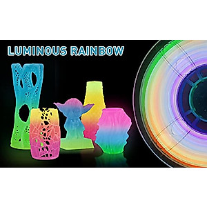 3D Printer PLA Filament Bundle 1.75mm, Glow in The Dark Rainbow Luminous 3D Printing Filament, Multicolor PLA Filament Gradient Color Change, Dimensional Accuracy +/- 0.03 mm, 1kg(2.2lbs) Spool