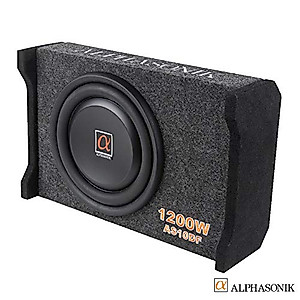 Alphasonik AS10DF 10" 1200 Watts 4-Ohm Down Fire Shallow Mount Flat Enclosed Sub woofer for Tight Spaces in Cars and Trucks, Slim Thin Loaded Subwoofer Air Tight Sealed Bass Enclosure