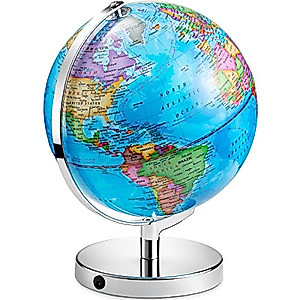 LED Illuminated Globe of The World with Sturdy Chrome Rotating Display Stand - 3 in 1 Educational Geography Map, Light Up Earth Constellation Globe STEM for Kids & Adults| Nightlight, 13.5 Inch Tall