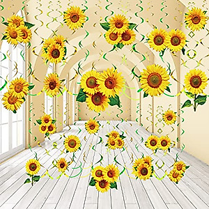 30 Pieces Sunflower Hanging Swirls Decorations Sunflower Party Supplies Sun Flowers Party Foil Swirls Ceiling Wall Decor for Sunflower Themed Party Baby Shower Birthday Party Favor Supplies