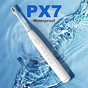 SANTALA UltraSonic Electric Toothbrush with 6 Brush Heads and 1 Cleansing Brush, Waterproof Safe Power Toothbrush,5 Modes,One Charge for 100 Days,48000 VPM Motor (White)