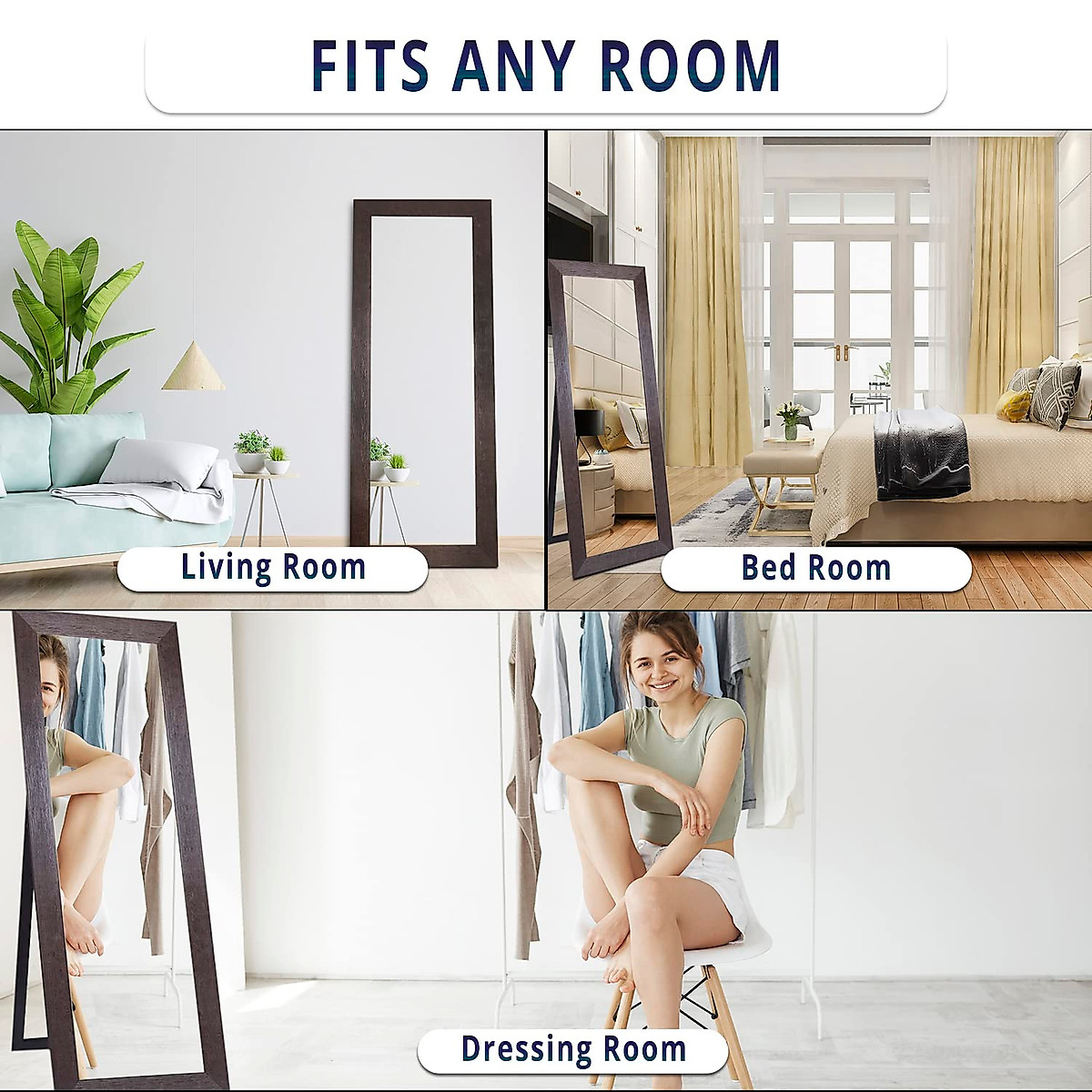 Full Body Mirror with Stand Wooden Framed Floor Length Mirror Stand Up Mirror Full Length Mirror with Stand Mirror Full Length Large Freestanding Leaner Mirror Faux Wood Mirror with Stand – Espresso