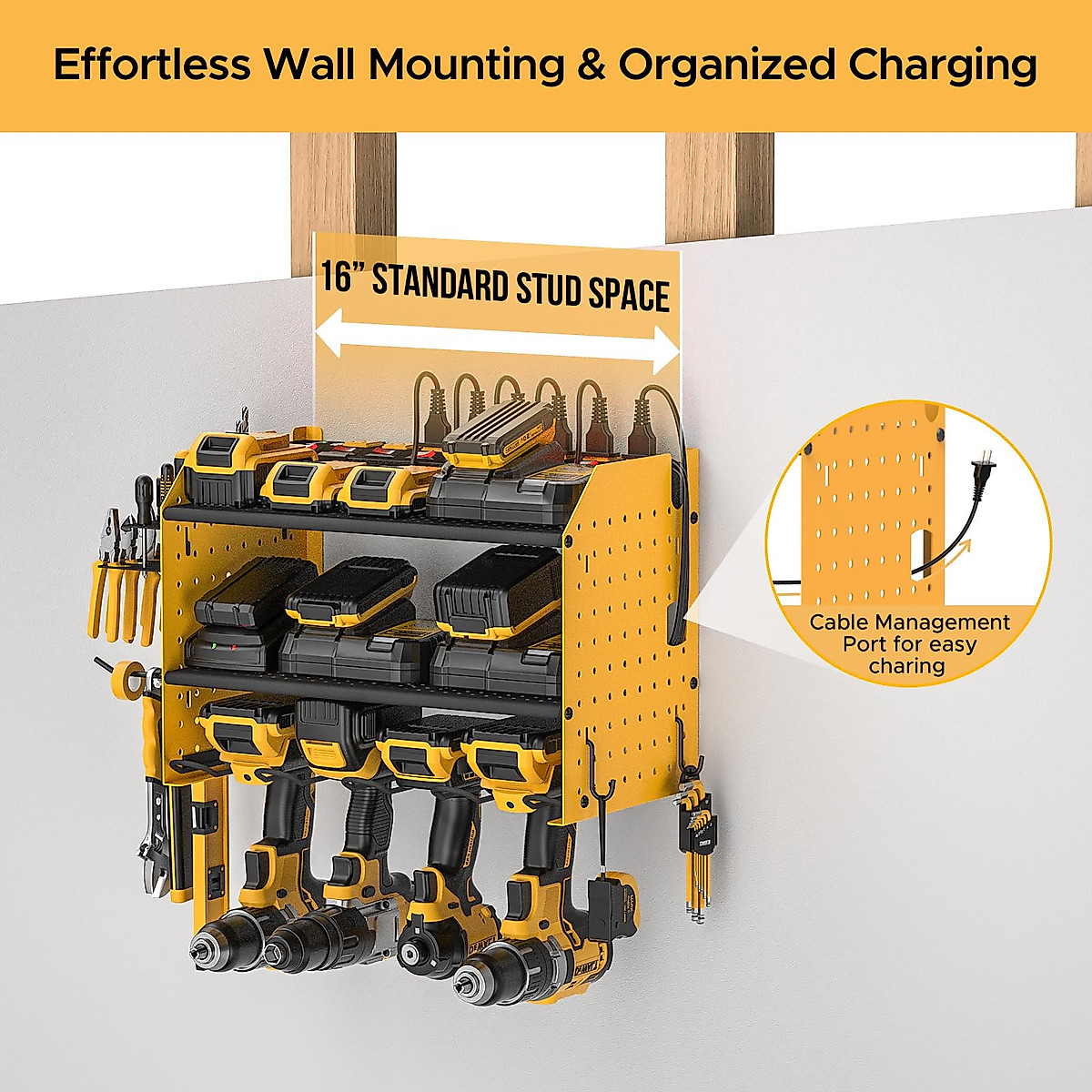 CRST Power Tool Organizer & 8-Outlet Power Strip Bundle, Cordless Drill Holder with Charging Station for Garage & Workshop