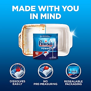 Finish Power Dishwasher Pods, No Pre-Rinse Dishwasher Detergent Soap For Deep Clean & Shine with Degreasing Power, 62 Count