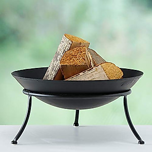 WHW Whole House Worlds 2 Piece Americana Fire Pit Set, Wide Bowl, Raised Tripod Stand, Vintage Style Smithy Black, Smooth Finish, Iron, 18.5 Diameter x 9 H Inches (47.0 D x 23.0 H cm)