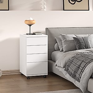 TTVIEW File Cabinet, Mobile Filing Cabinet with Wheels, 4-Drawer Rolling Pedestal Under Desk for A4, Letter Size, File Folders White 12.9x15.3X 25 in