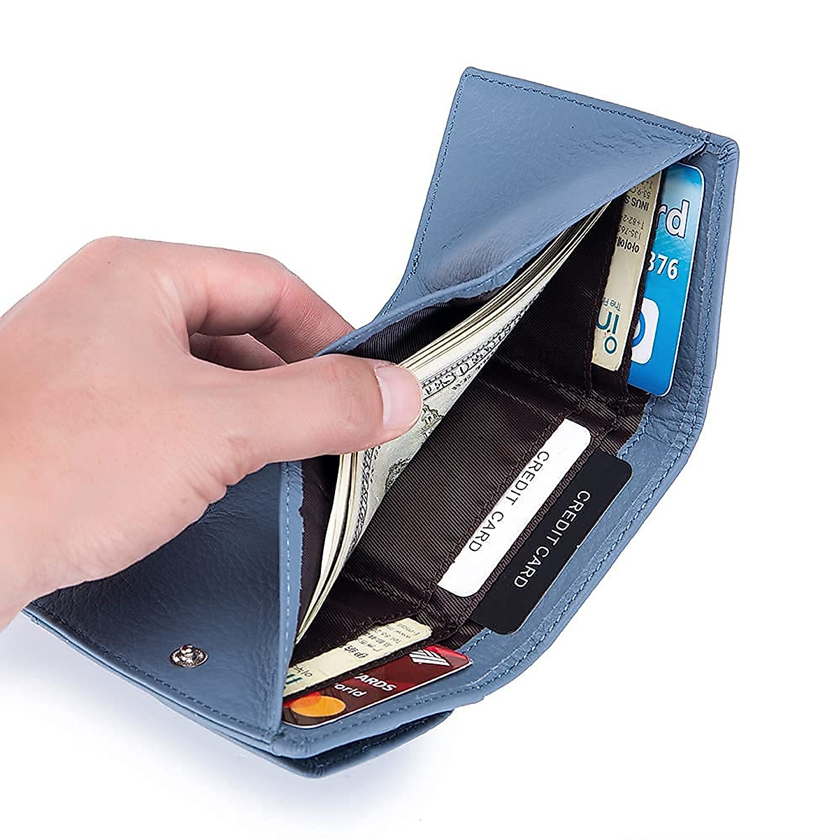 Yocipa Small Wallet For Women RFID Leather Compact Card Wallets Womens Thin Front Pocket Purse(Blue)