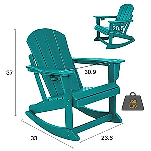 doubob Outdoor Patio Rocking Adirondack Rocker Modern Plastic Weather Resistant HDPE Lawn Chair for Porch, Garden Fire Pit Beach Backyard, Extra Large, Blue