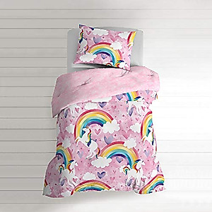 dream FACTORY Unicorn Rainbow Comforter Set, Pink, Twin
