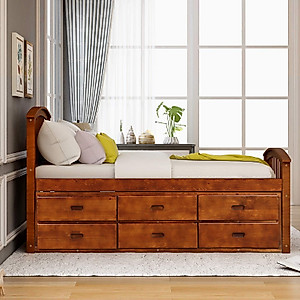 Merax Platform Storage Bed Solid Wood Bed Frame for Boys Girls Kids Adults Toddler with 6 Drawers Twin Size