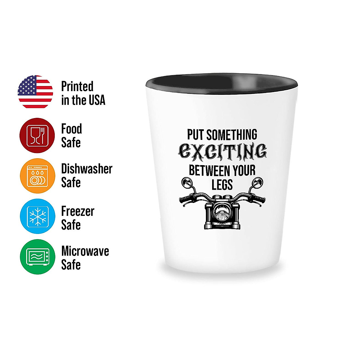 Bubble Hugs Biker Shot Glass 1.5oz White - Put Something Exciting Between Your Legs - Motorcycle Motorbike Rider Adult Humor