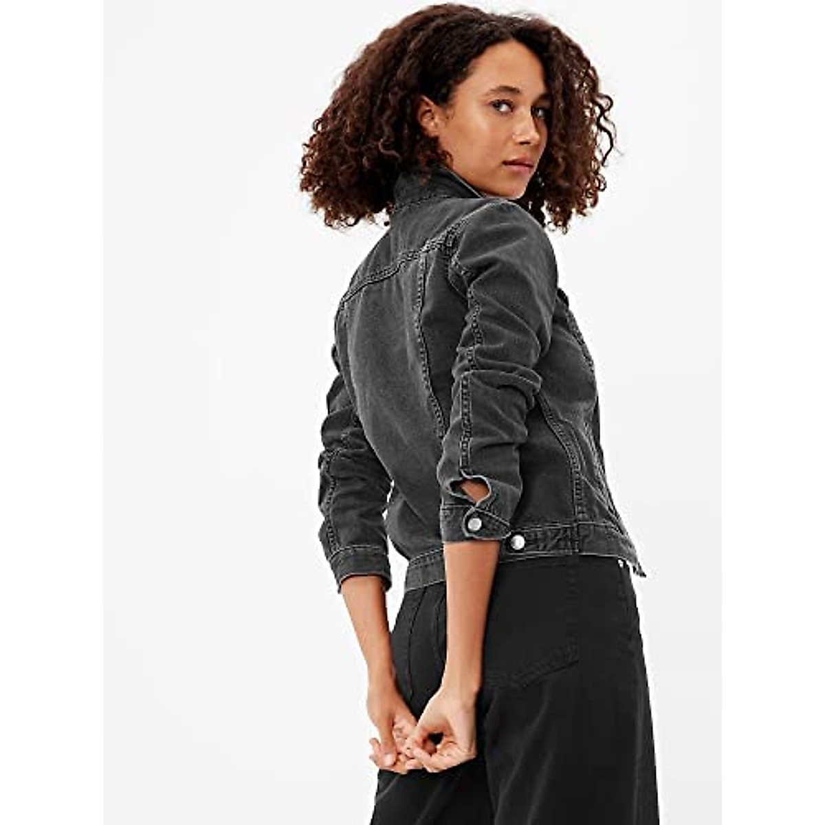 GAP womens Icon Denim Jacket, Black Alpine, Medium US