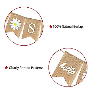Hello Spring Banner Burlap Decorations, Daisy Themed Spring Decorations Garland with Flower for Mantle Fireplace Supplies Spring Bunting Garland Banner Decoration for Home Spring Themed Party Decor