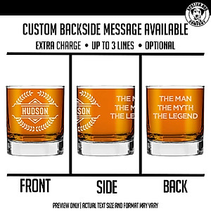 Personalized Etched 11oz Whiskey Glass - Custom Engraved Bourbon Christmas Gifts for Men, Dad Scotch Drinking Birthday Glasses, Groomsmen, Liquor Cocktail Rocks Old Fashioned, Hudson
