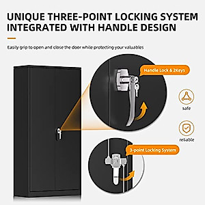 Atripark Black Metal Storage Cabinet with Lock,72" Steel Lockable File Cabinet with 4 Adjustable Shelves, Cabinets for Garage,Home,Office, Pantry,Warehouse