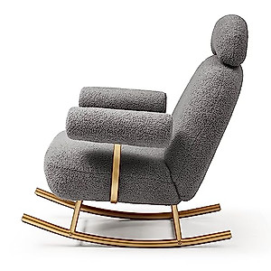 Holaki Nursery Rocking Chair,Modern Sherpa Fabric Accent Upholstered Rocker Glider Chair for Baby and Kids,Comfy Armchair with Gold Metal Frame,Leisure Sofa Chair for Nursery/Bedroom/Living Room(Grey)