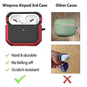 Winproo Armor Airpods 3rd Generation Case Cover with Keychain, Military Hard Shell Full-Body Shockproof Protective Case Skin for Airpods 3rd Gen [Red]