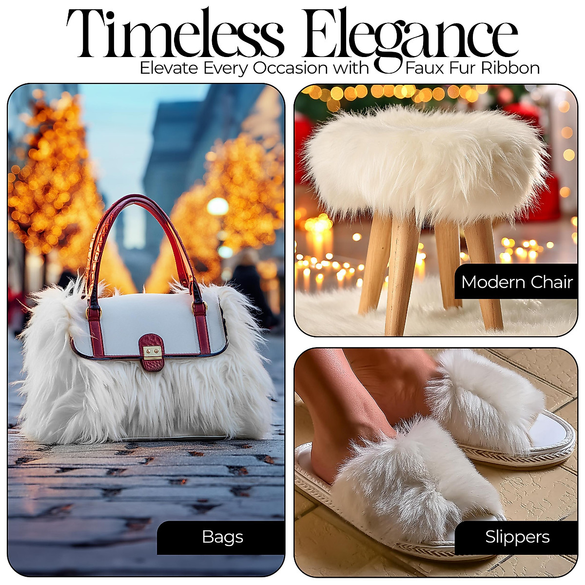 FabricLA Fur | Faux Fur Fabric | White Fur Ribbon Trim Fabric - 3" Wide x 36" Long (3 FT) Fake Fur Fabric - Soft Christmas White Faux Fur for Crafting, Sewing, and Decorating, Fur Trim Fuzzy Fabric