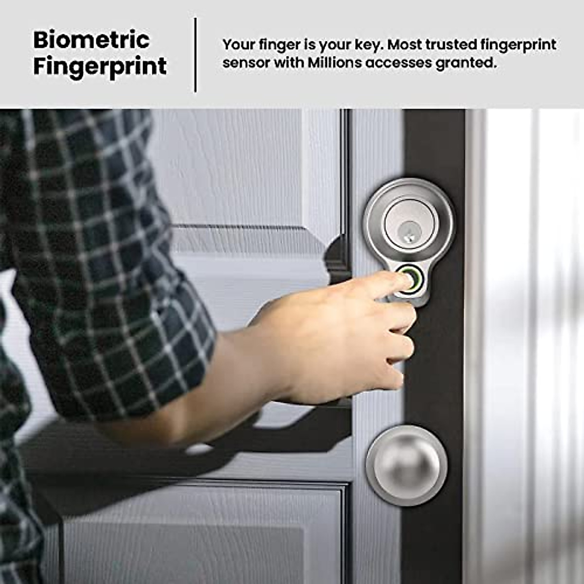 Lockly Flex Touch Smart Lock - Secure Keyless Entry with Fingerprint Recognition, Bluetooth Connectivity, and Smartphone Control - Enhanced Home Security Solution (PGD7YSN, Satin Nickel)