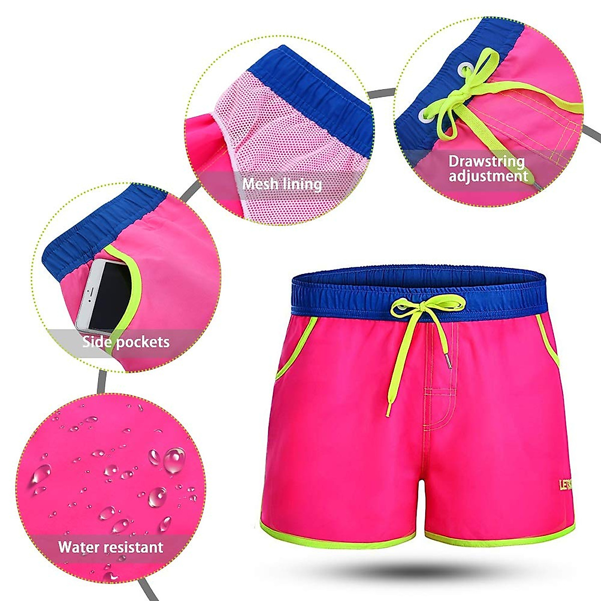 LETSQK Men's Sexy Swimwear Shorts Surf Swimsuit Swim Trunks Pink Medium