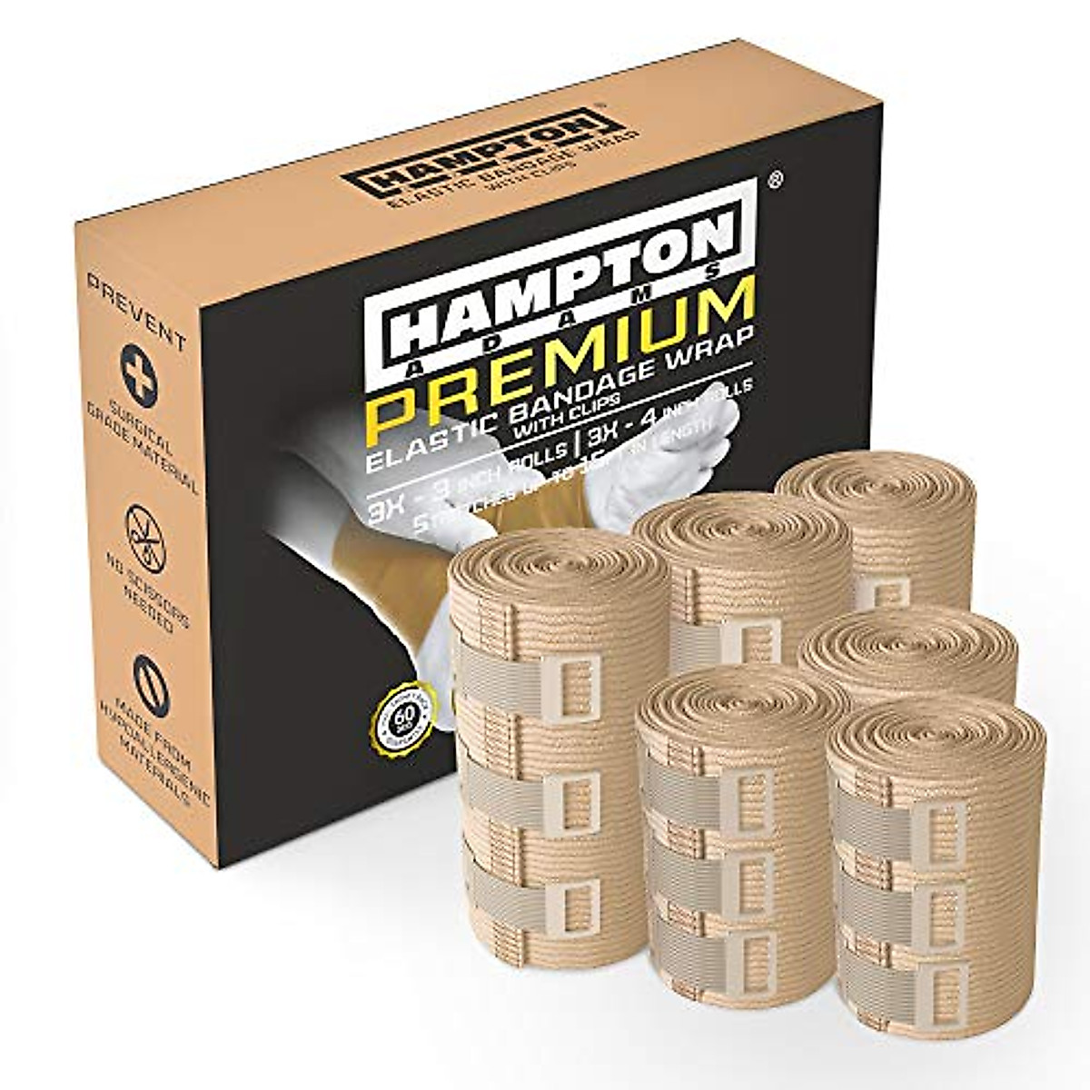 (6 Pack) Elastic Bandage Wrap | Latex-Free Elastic Wraps for Medical & Sports Sprains, Injuries, Wrap Calf, Ankle Wrap & Foot Compression | Cotton Compression Bandage + 6 Extra Clips