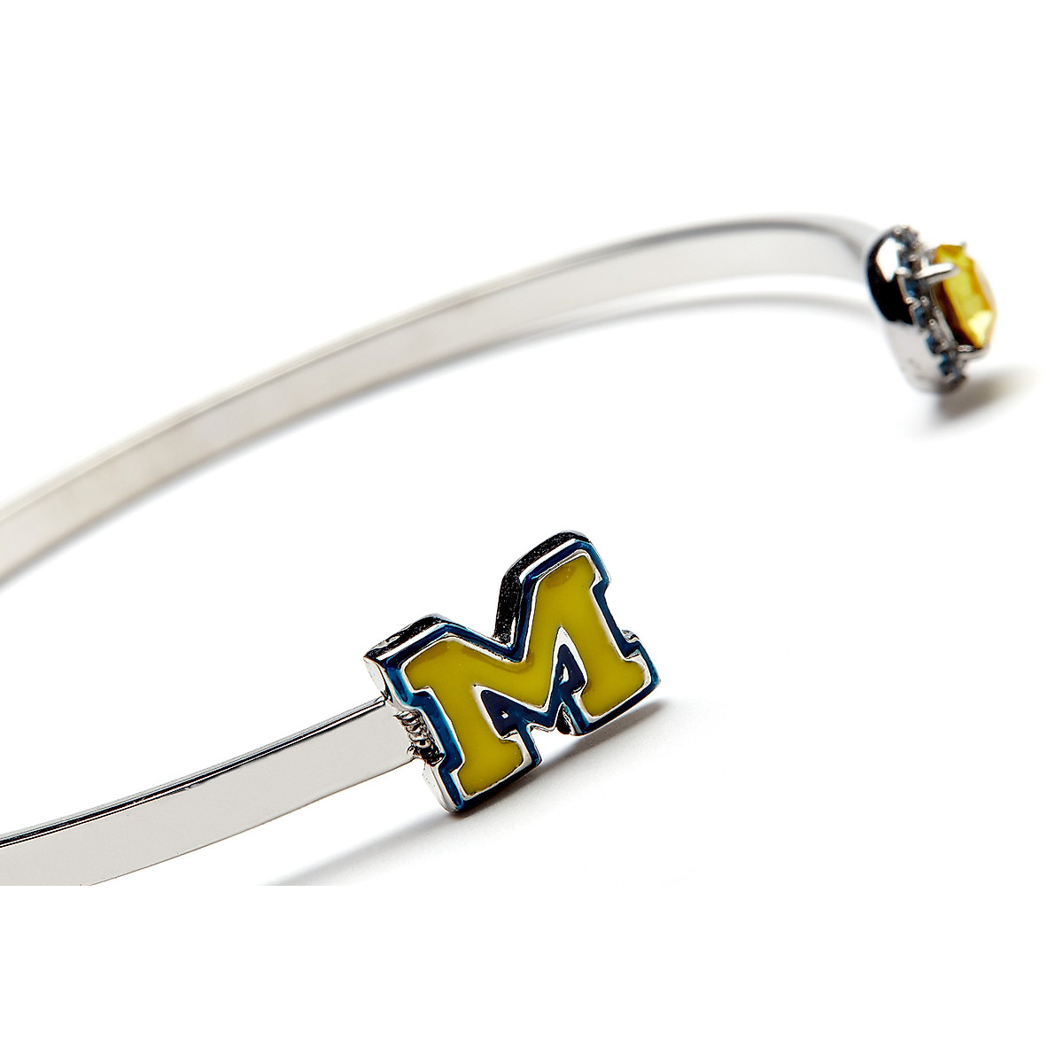 University of Michigan Bracelet | UM Maize Block M Bangle Bracelet with Crystal | Officially Licensed University of Michigan Jewelry | Michigan Bracelet | UM Wolverines | Stainless Steel